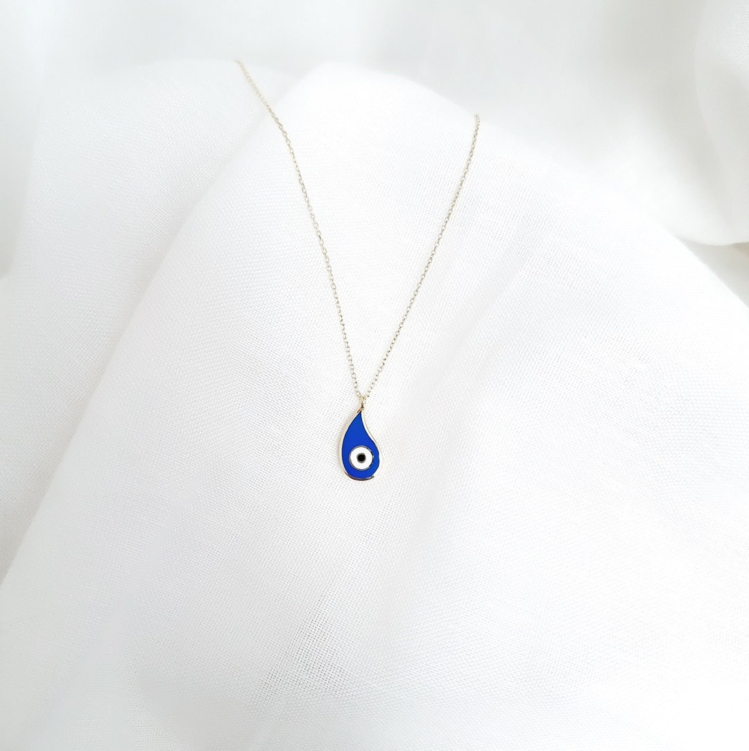 14K Large Paisley Greek Evil Eye Necklace Pendant. 14K Yellow Solid ...