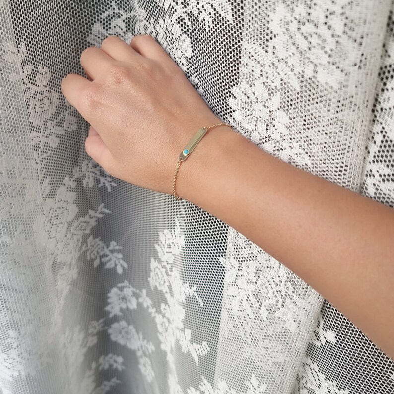 14K Hand-engraved Turquoise Bead Tag in Chain Bracelet.14k - Etsy UK
