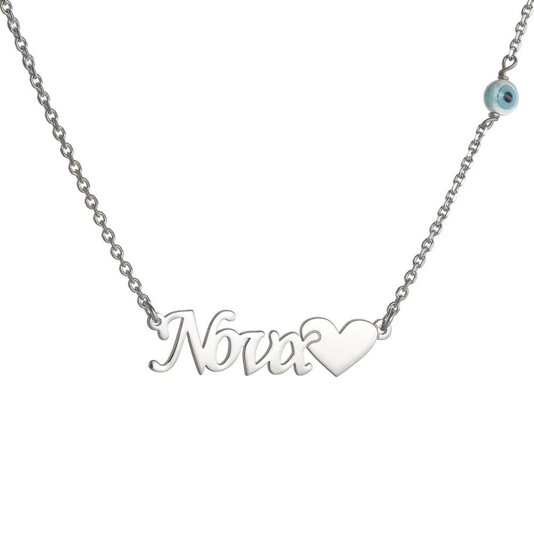 White Evil Eye Nona Godmother Heart Pendant Chain Necklace. 925 ...