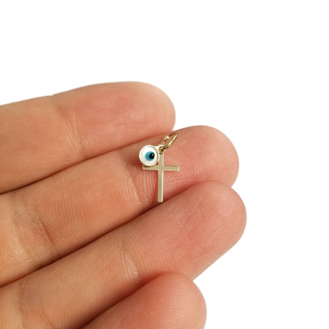 14K or 9K Greek Evil Eye and Cross Necklace. 14K Solid Yellow Gold ...