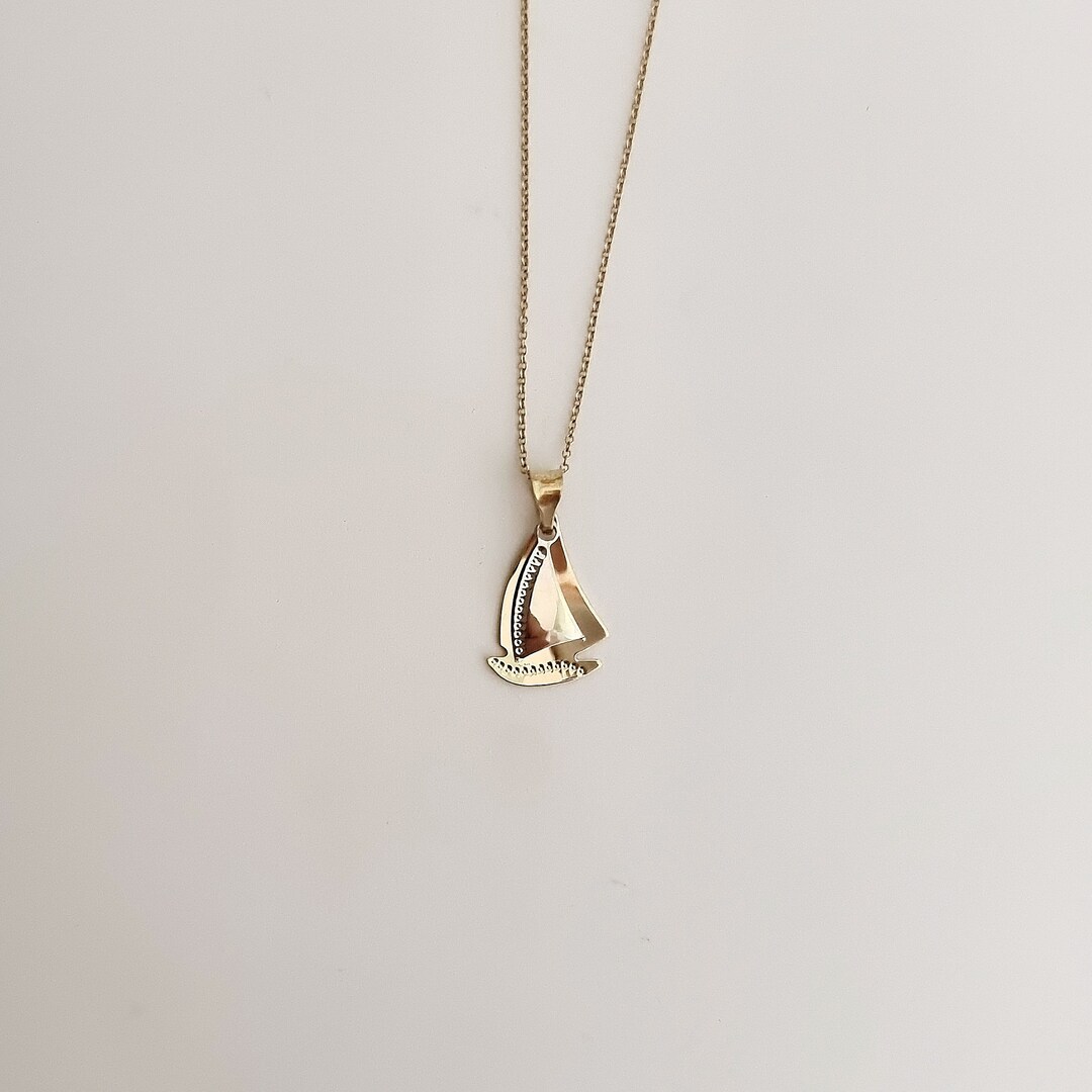 14K Gold Wind Boat Pendant. Sail Boat Charm. Boat Sail Charm Pendant ...