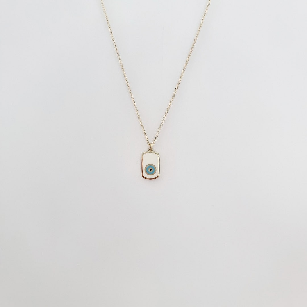 9K Greek Evil Eye Necklace Pendant. 9K Yellow Solid Gold. White and ...