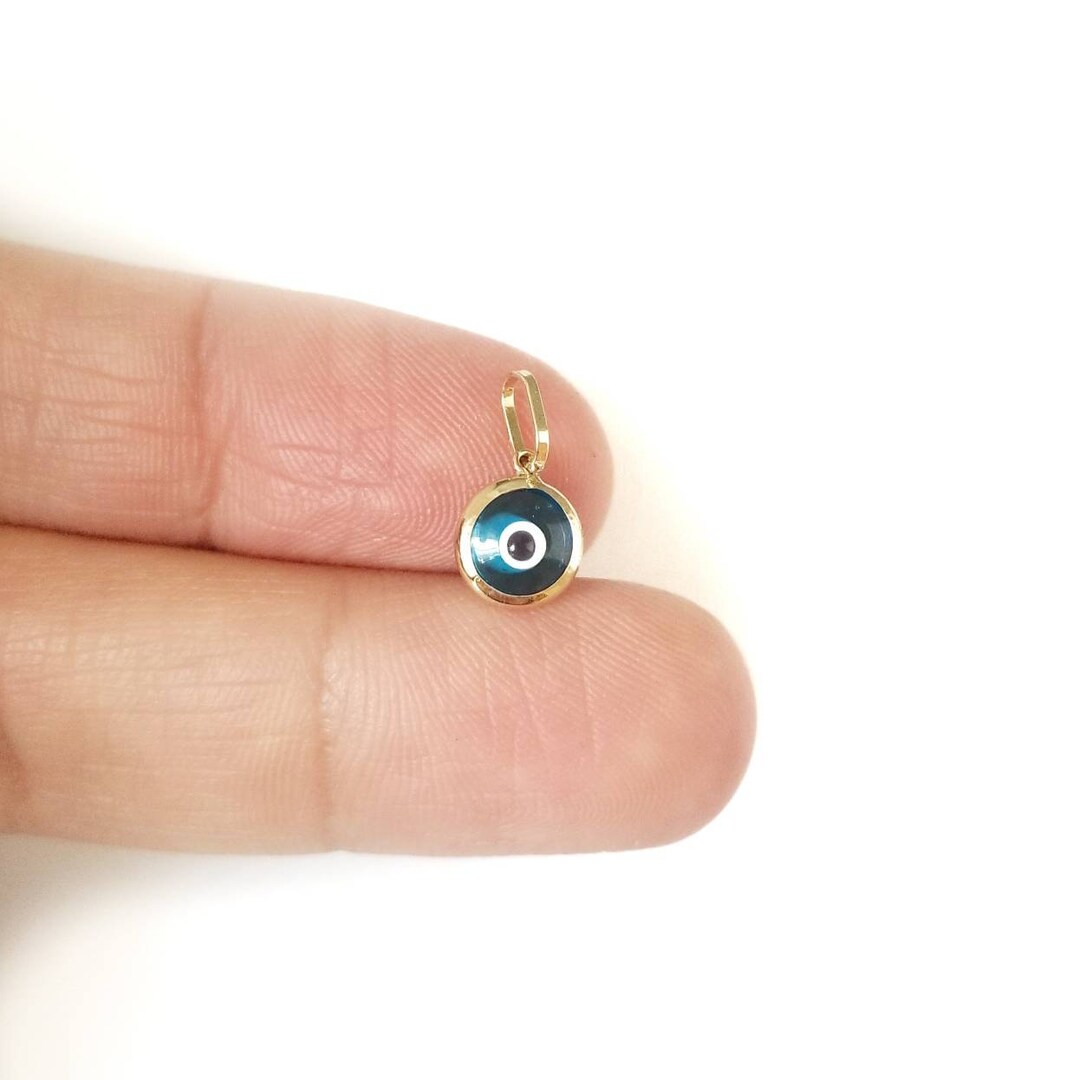 14K or 9K Two-sided Greek Evil Eye Necklace Pendant. 14K Solid Yellow ...