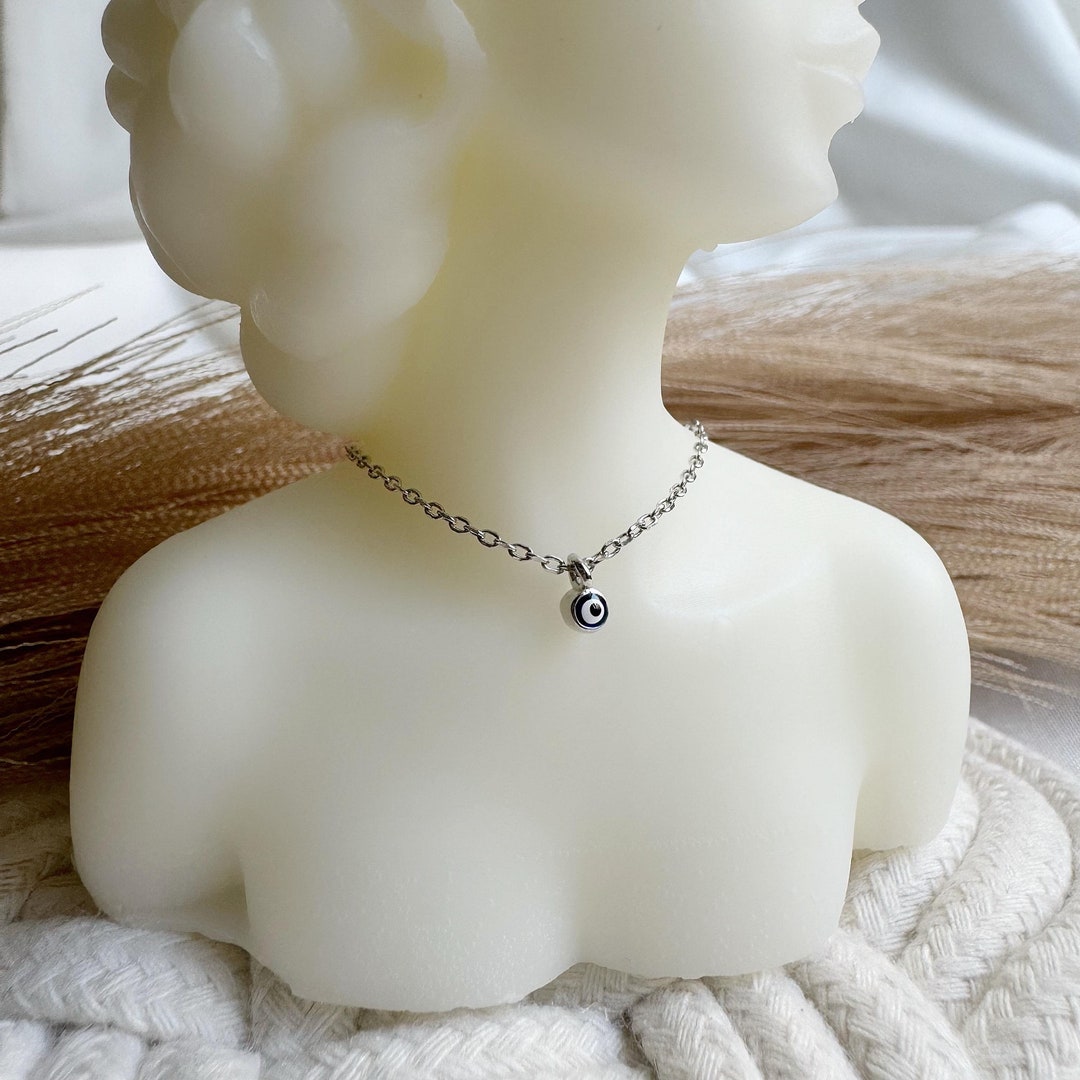 Silver Super Tiny Greek Evil Eye Necklace. 925 Sterling Silver. Pick ...