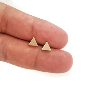 14K Geometric Triangular Studs Earrings. 14K Yellow Solid Gold. Triangular Shape. Butterfly 14K ...