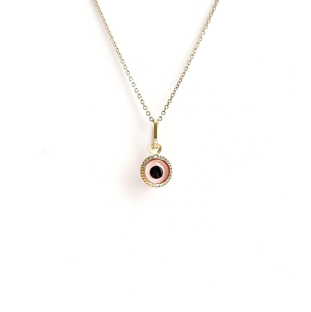 9K Gold Greek Evil Eye Pendant / Small. 9K Solid Yellow Gold . Pink ...