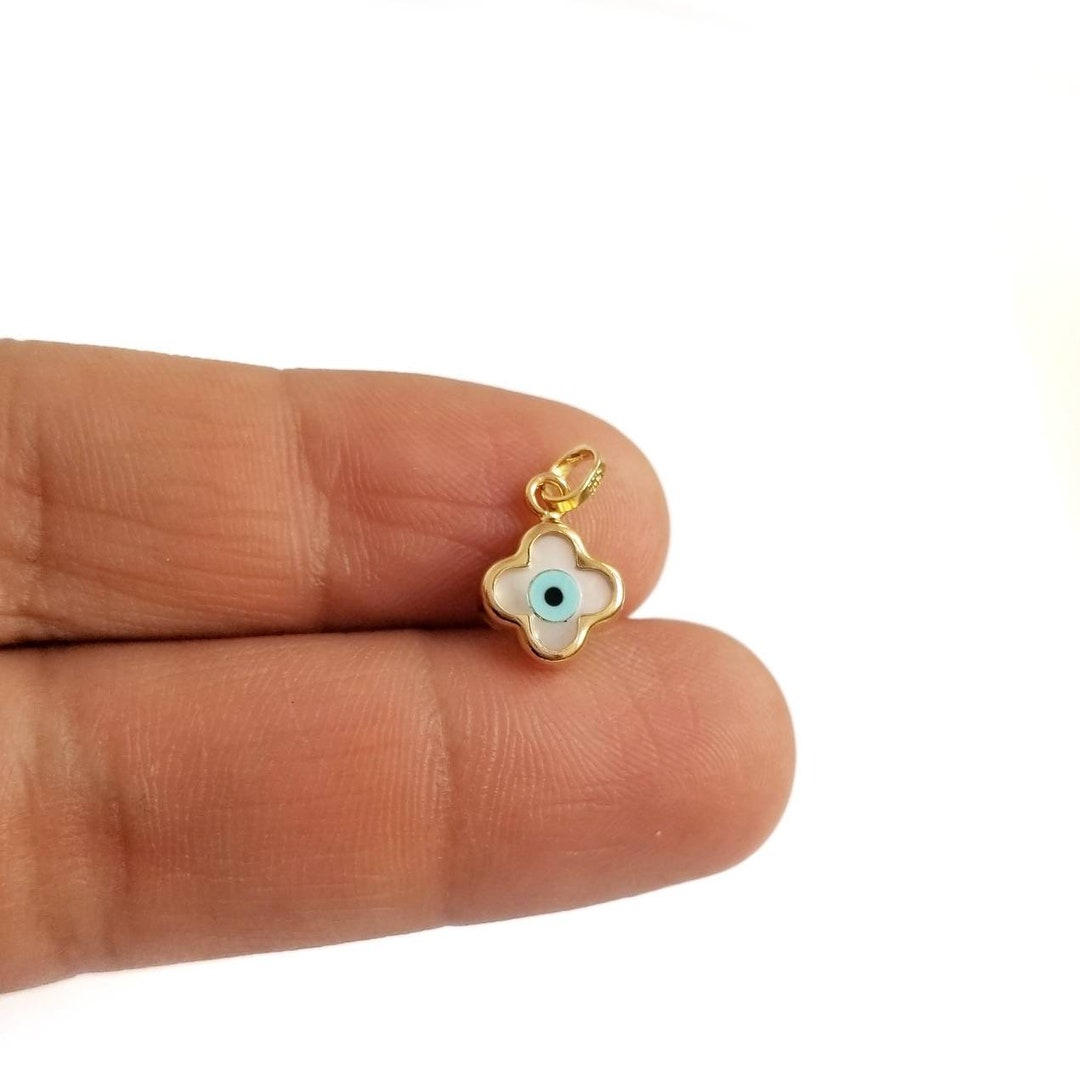 14K Tiny Gold Cross Shape Greek Evil Eye Pendant. 14K Solid Yellow Gold ...
