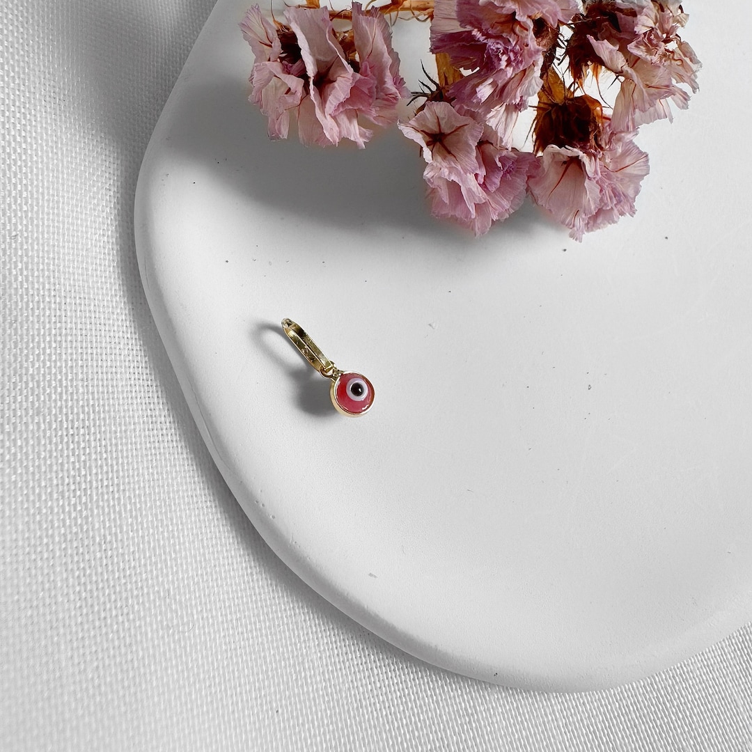 14K or 9K Tiny Gold Pink Greek Evil Eye Pendant.14k Solid Yellow Gold ...