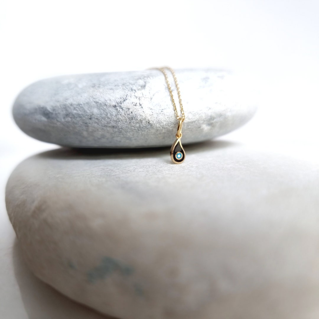 14K or 9K Gold Tiny Greek Evil Eye Paisley Pendant.14k or 9K Yellow ...