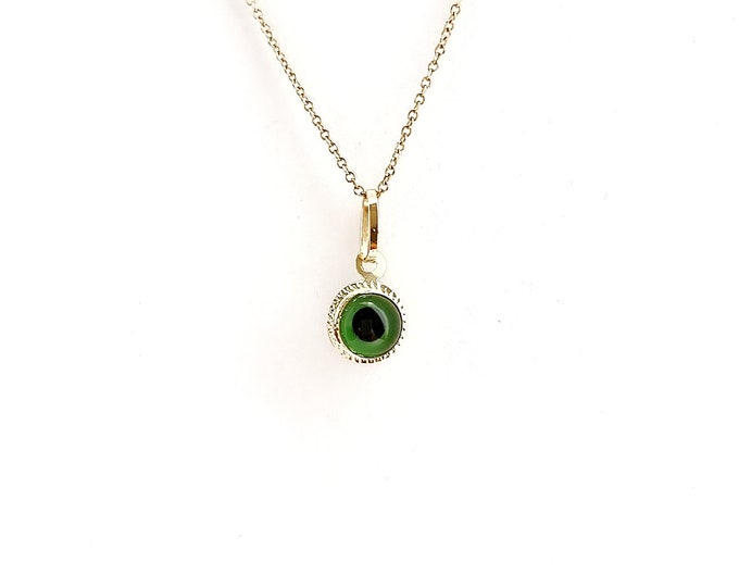 14K Gold Greek Evil Eye Pendant / Small. 14K Solid Yellow Gold . Green ...
