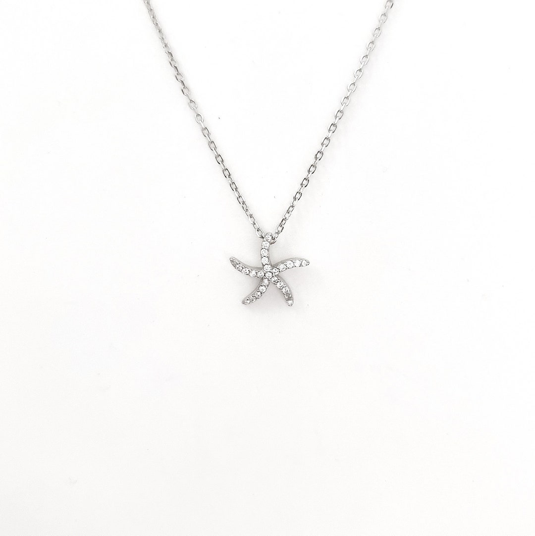Silver Starfish Chain Necklace. 925 Sterling Silver White Cubic ...