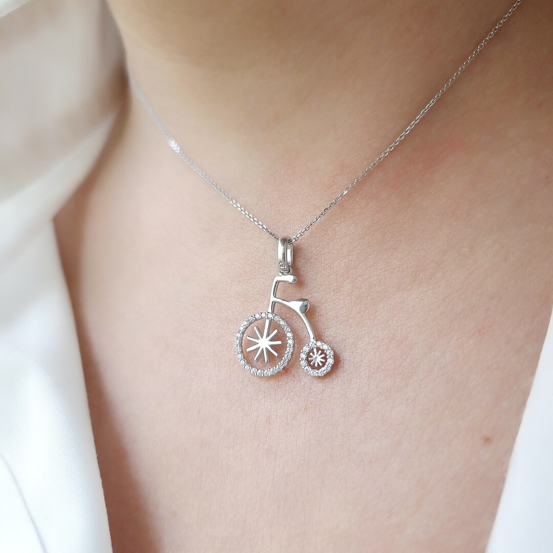 14K White Gold Bicycle Pendant With Cubic Zirconia - Etsy