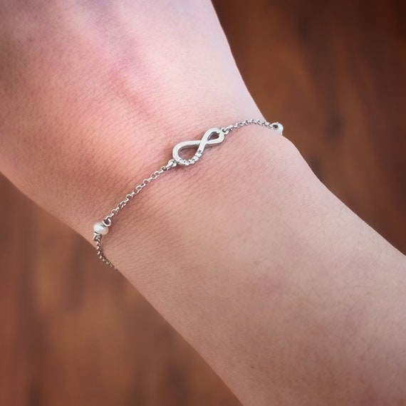 Chic Infinity Symbol Zirconia Pearl Bracelet. 925 Sterling | Etsy