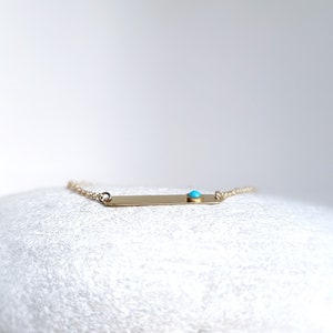 14K Hand-engraved Turquoise Bead Tag in Chain Bracelet.14k Yellow Solid ...