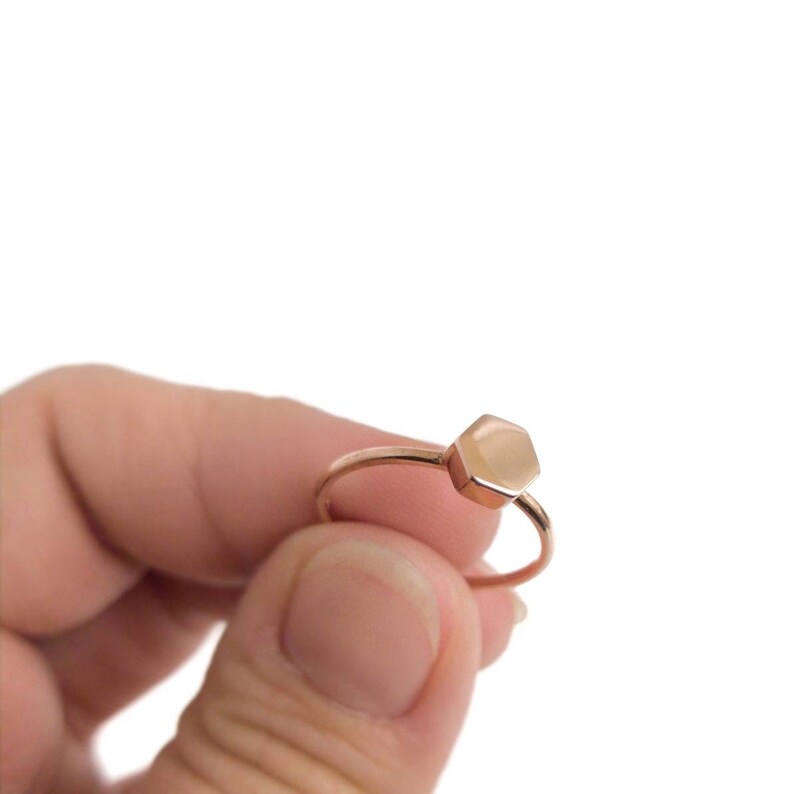 14K Polygon Modern Gold Ring. 14K Rose Solid Gold. Geometric - Etsy