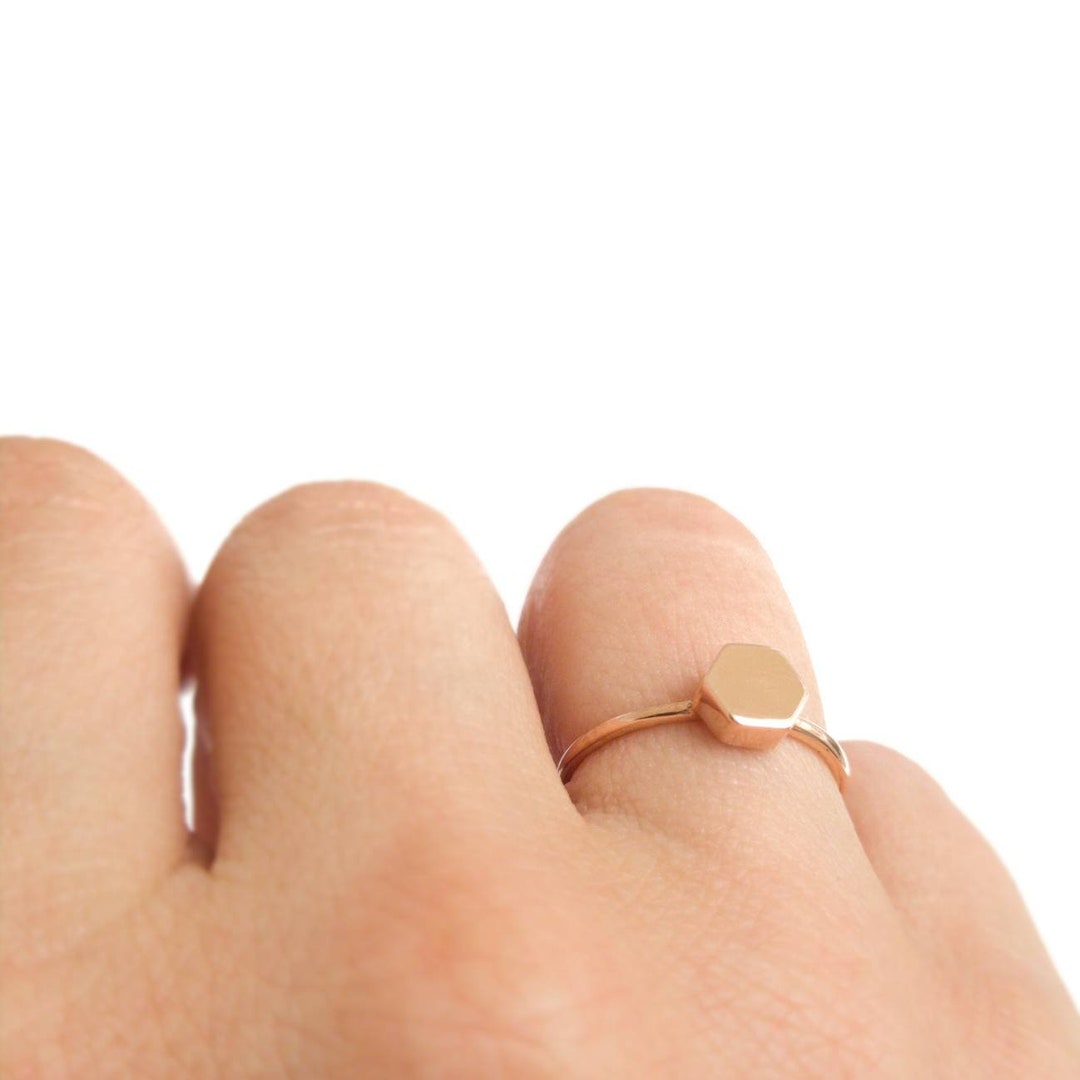 14K Polygon Modern Gold Ring. 14K Rose Solid Gold. Geometric - Etsy