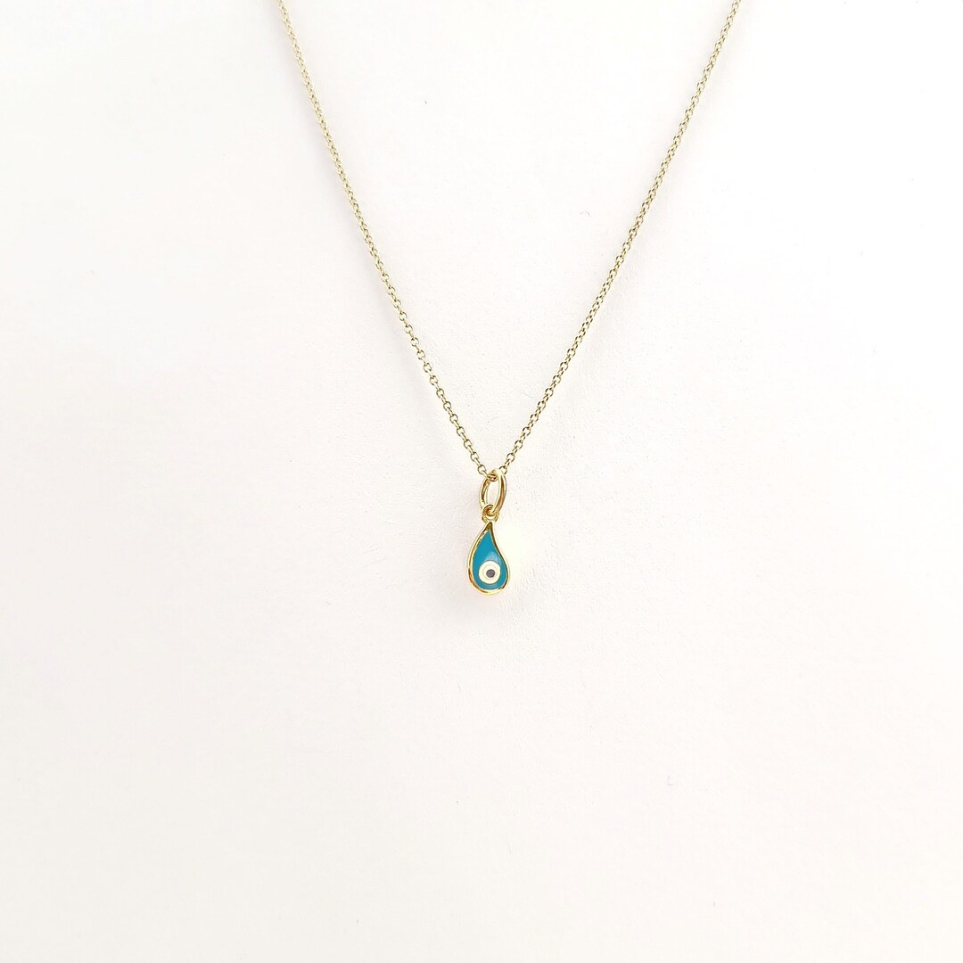 14K Gold Tiny Greek Evil Eye Paisley Pendant. 14K Yellow Solid Gold ...