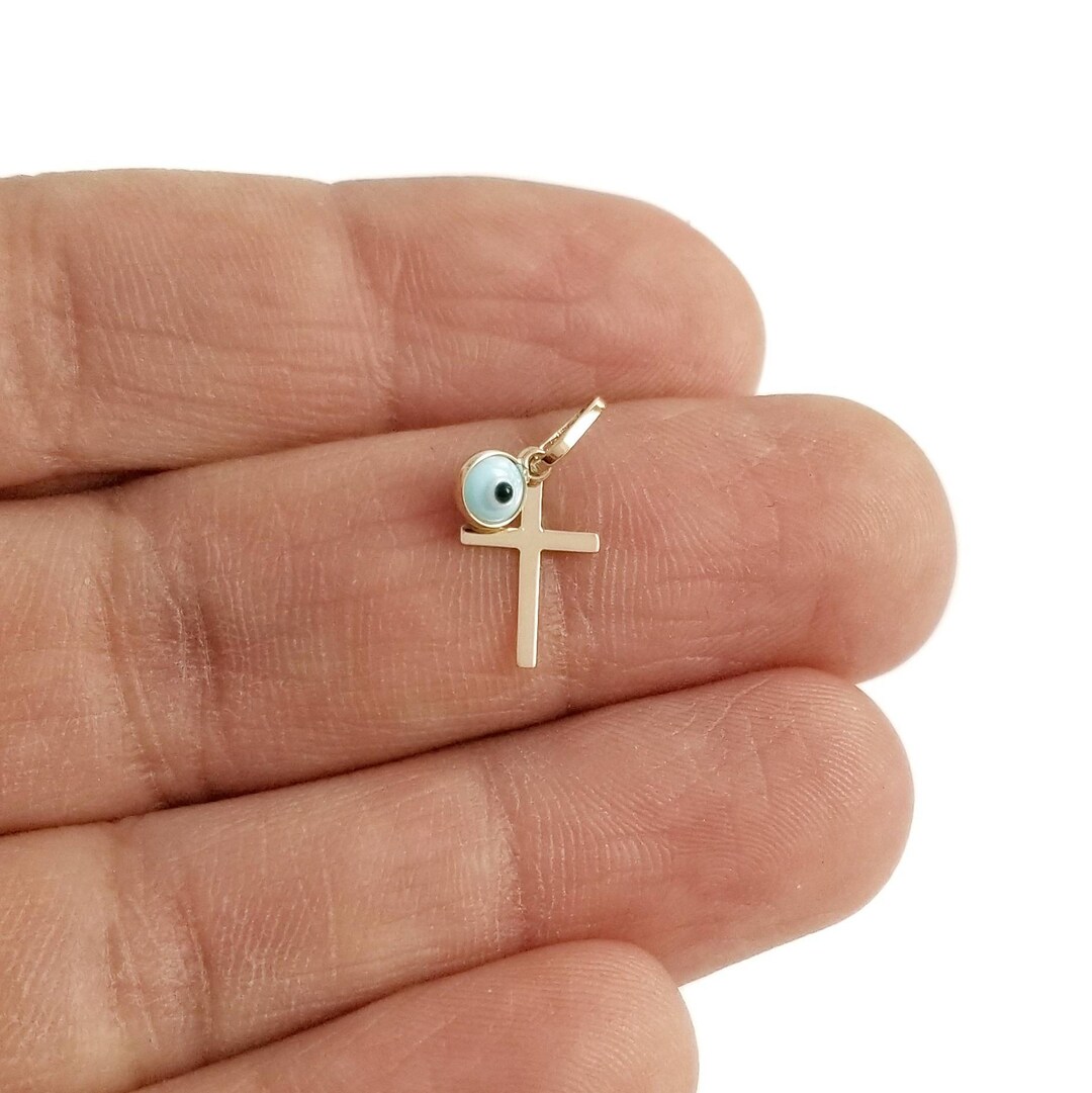 9K Greek Eye and Cross Necklace. 9K Solid Yellow Gold. Light - Etsy