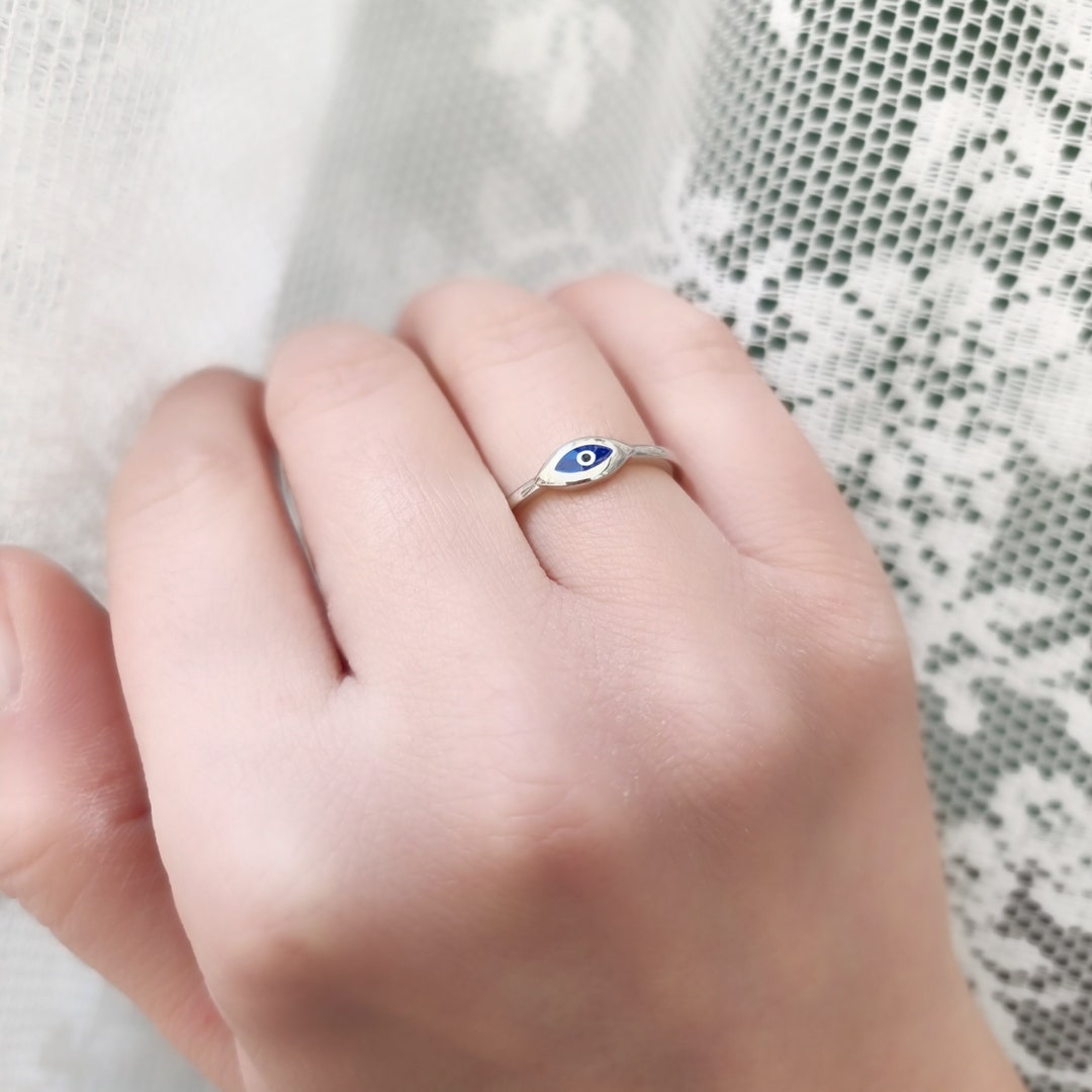 Dark Blue Greek Evil Eye Ring.925 Sterling Silver. Dark Blue and White ...