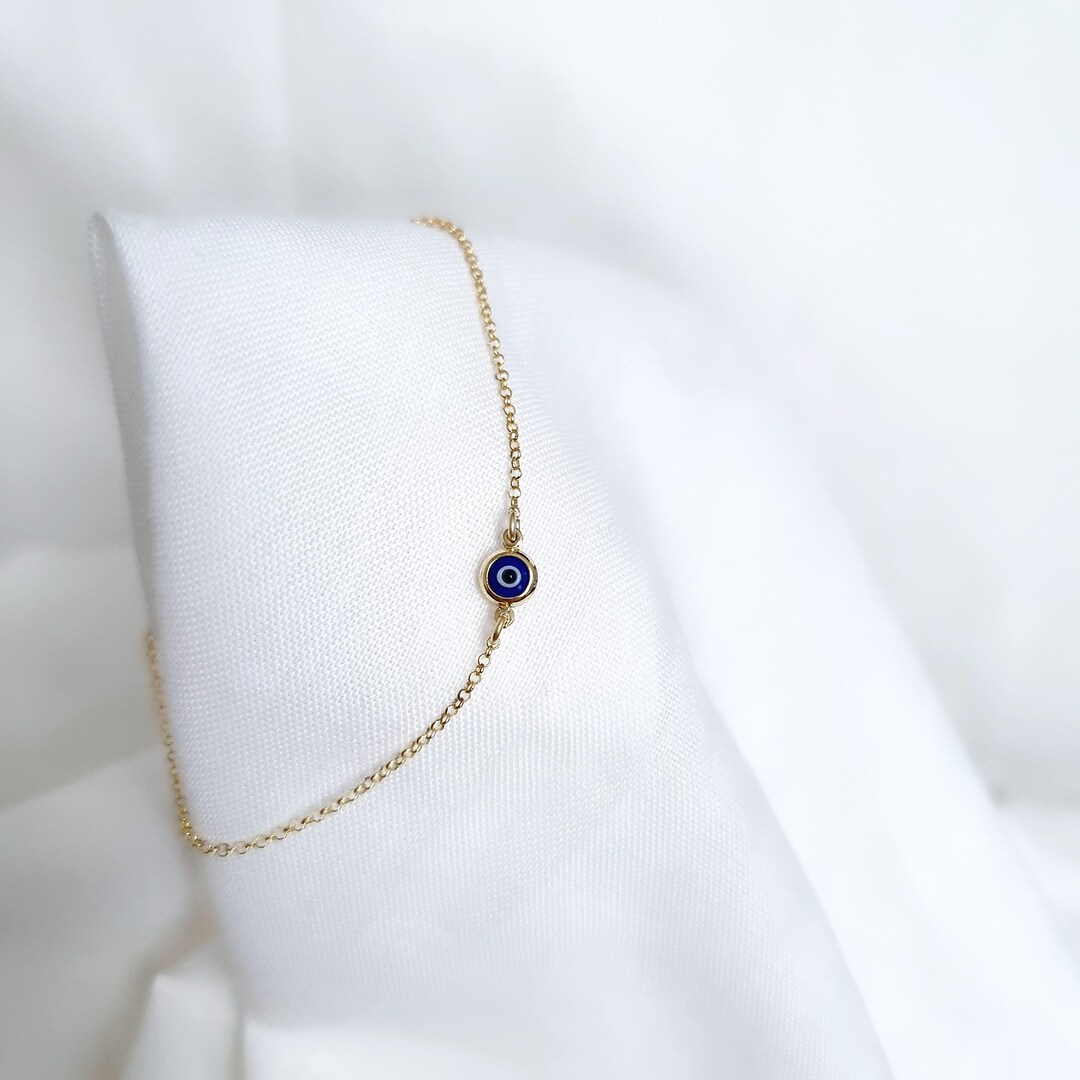 Sterling Silver Tiny Greek Evil Eye Bracelet: Dark Blue Eye, Good Luck ...