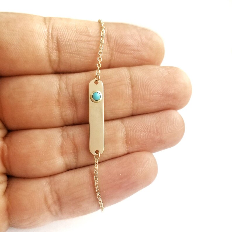 14K Hand-engraved Turquoise Bead Tag in Chain Bracelet.14k - Etsy UK