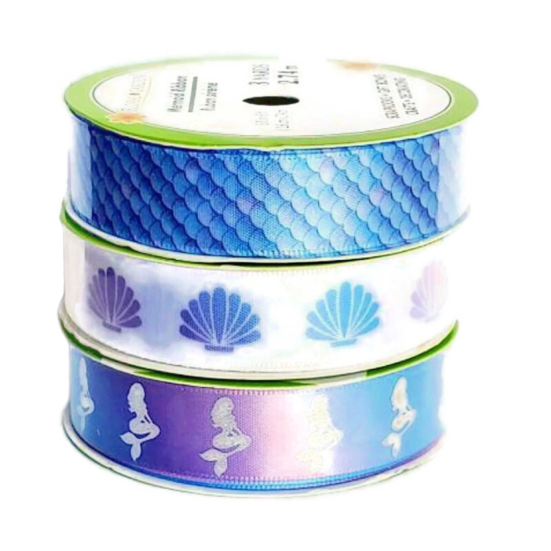 Mermaid Ribbon, Sea Shell Ribbon, 100% Polyster Ribbon, 5/8 x 3 yards ...