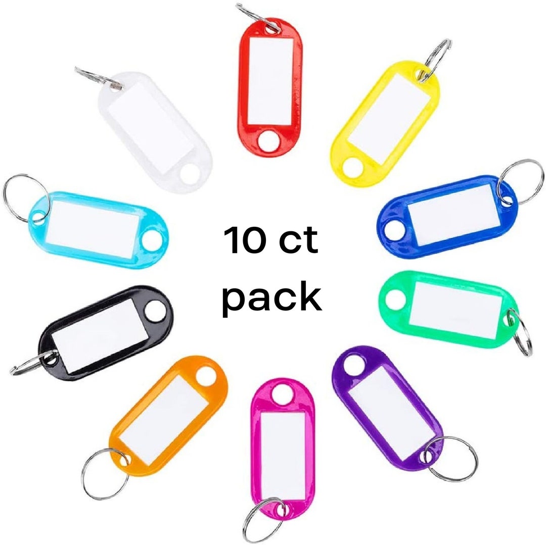 10 ct Plastic Key Tags, Split Ring ID tags, Easy to Label Name Tags ...