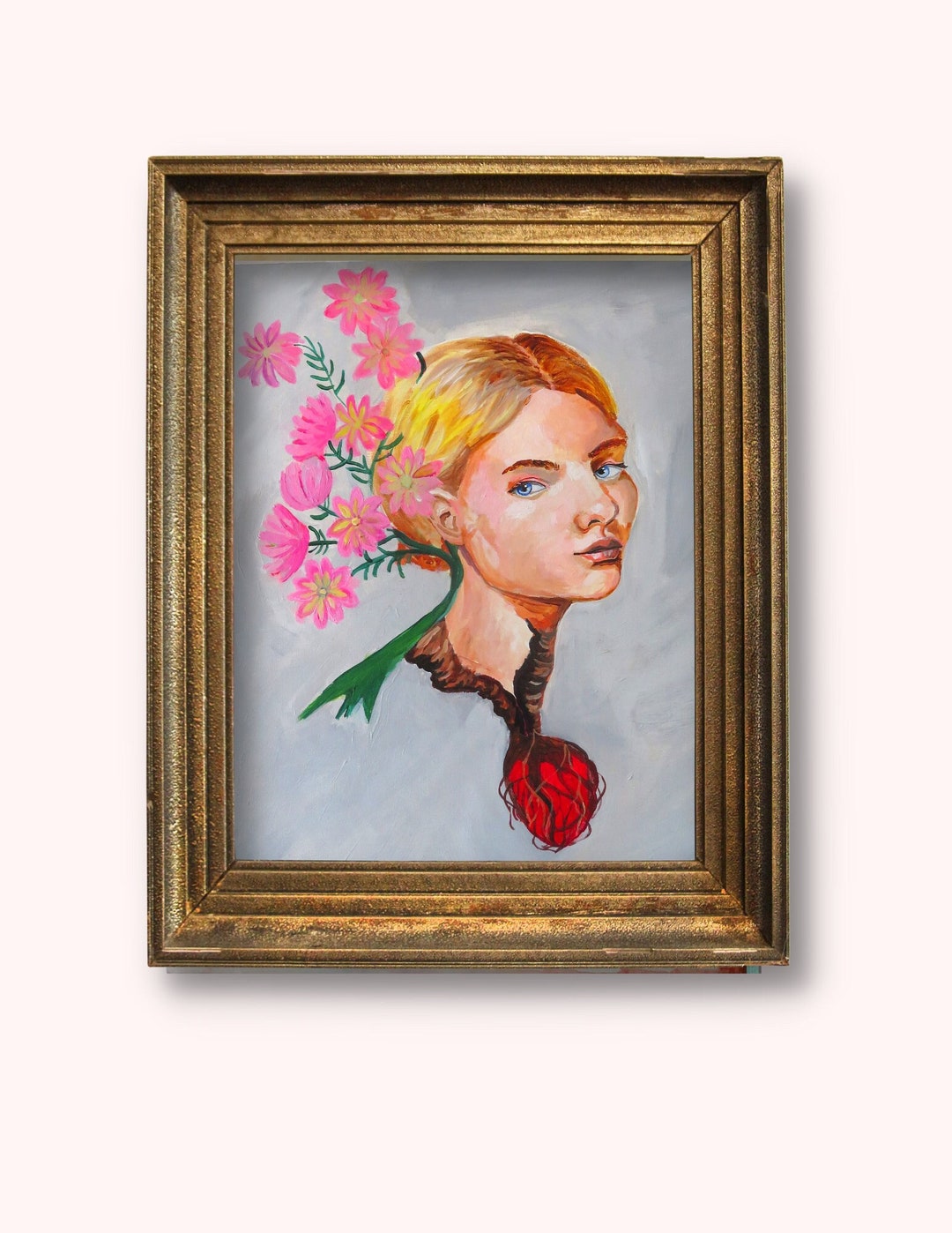 Modern Art Girl Portrait, Museum-quality Poster, Gothic Painting, Heart ...