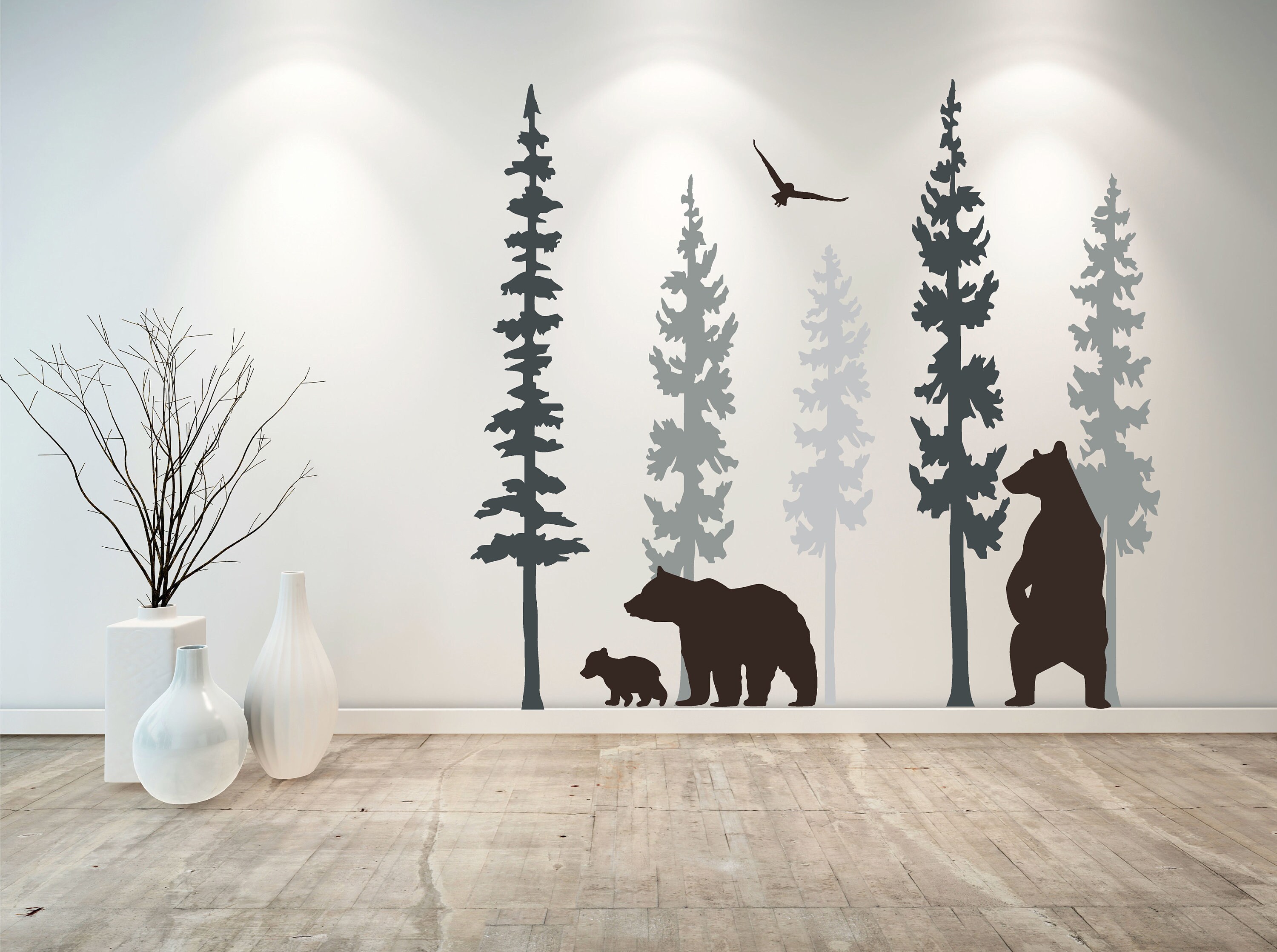 Bear Wall Decal Bear Wall Decor Tree Wall Decals Nursery | Etsy