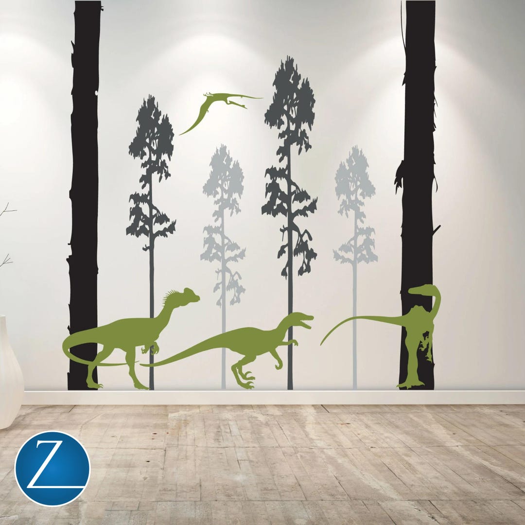 Large Dinosaur Forest Wall Decal Set | Peel and Stick Vinyl Dinosaurs ...