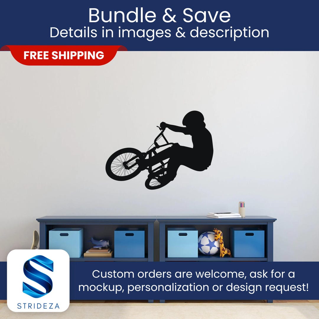Bicycle Rider Wall Decal, BMX Bike Wall Sticker, Kids Room Decor, Boys ...