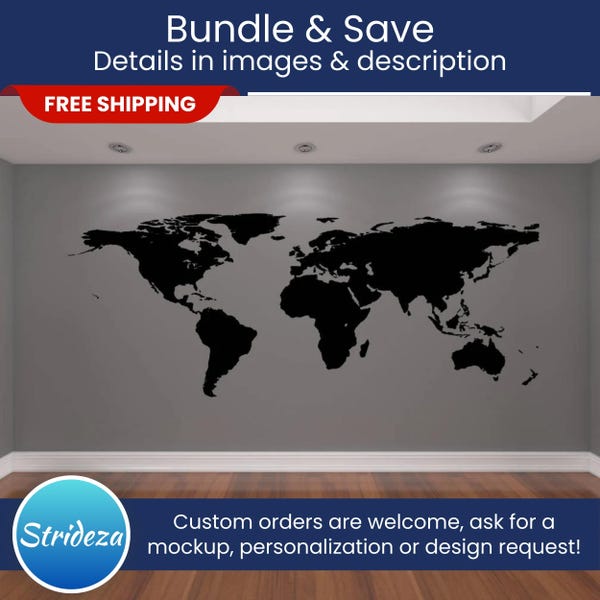 World Map Wall Decal - Etsy