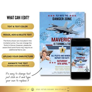 ANY TEXT Top Pilot Theme Birthday Invite | Fighter Jet Planes Pilot ...