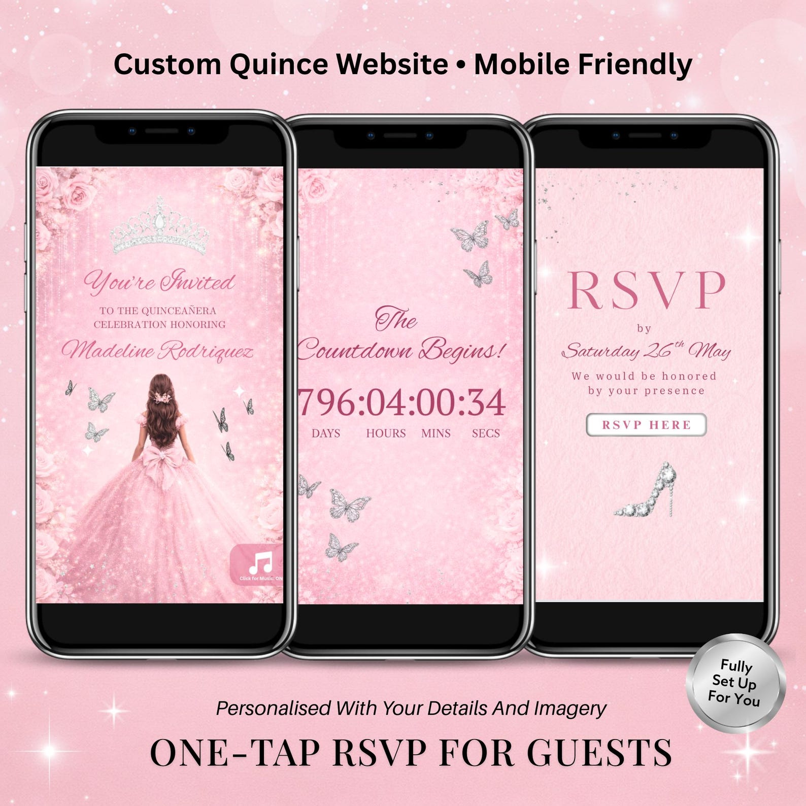 Custom Quince Website – Quinceañera Dress Save the Date Invite, Music ...