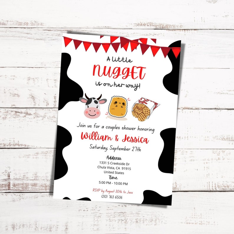 ANY TEXT Little Nugget Baby Shower Invitation Fast Food Baby - Etsy