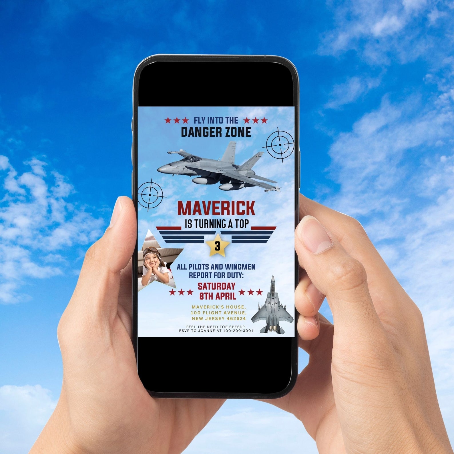 ANY TEXT Top Pilot Theme Birthday Invite | Fighter Jet Planes Pilot ...