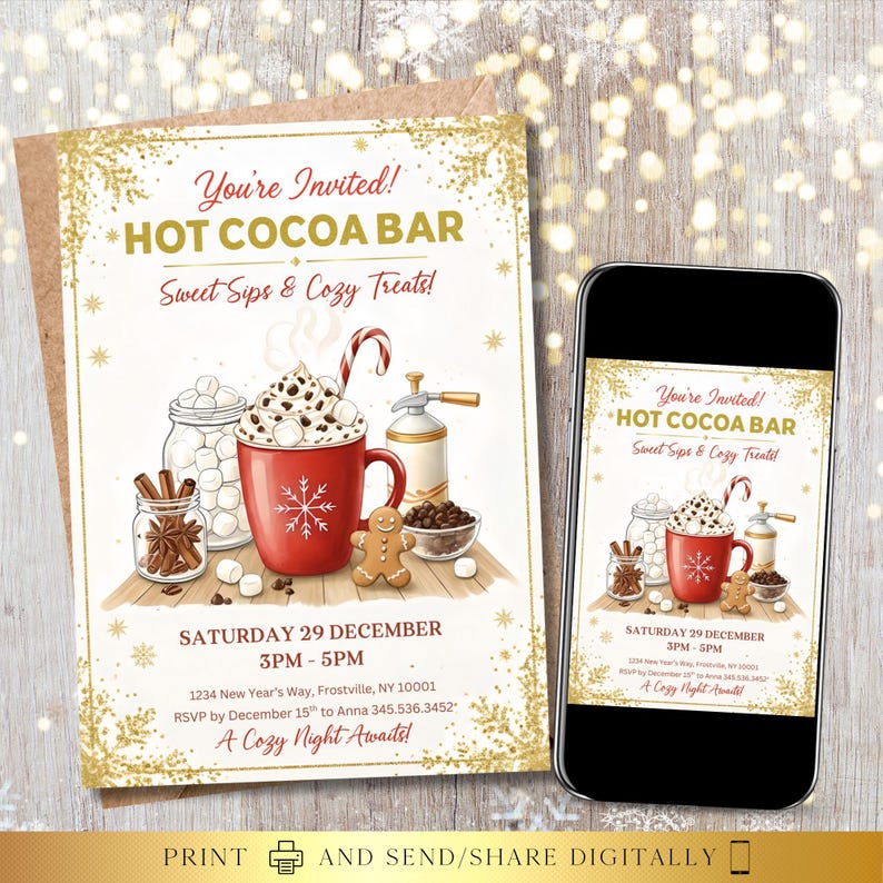Hot Cocoa Bar Invitation | Winter Hot Chocolate Party Invite | Cozy ...