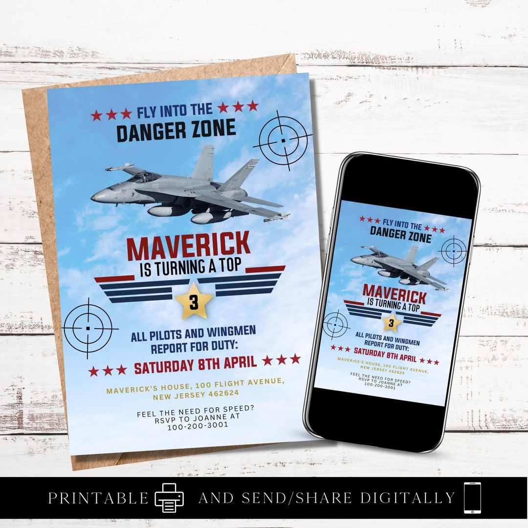 ANY TEXT Top Pilot Birthday Invite | Fighter Jet Planes Pilot | Digital ...