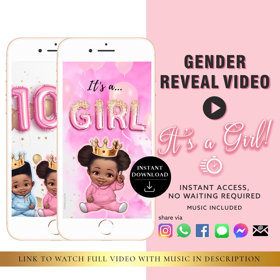 GIRL Instant Download Gender Reveal Video Card Digital Announcement ...