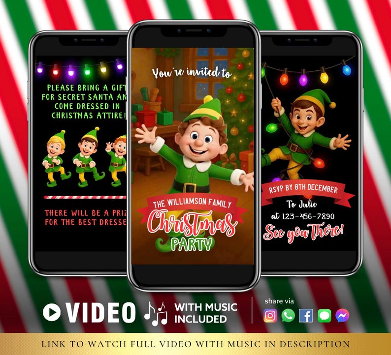 Dancing Elf Party Christmas Invitation | Kids Birthday Xmas Party Video ...