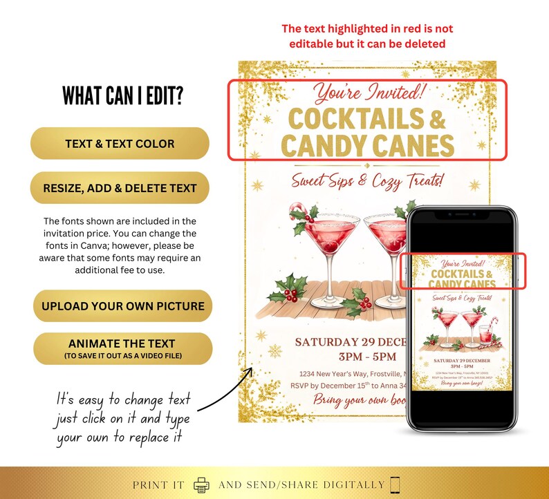 Cocktails and Candy Canes Invitation | Holiday Cocktail Party Invite ...