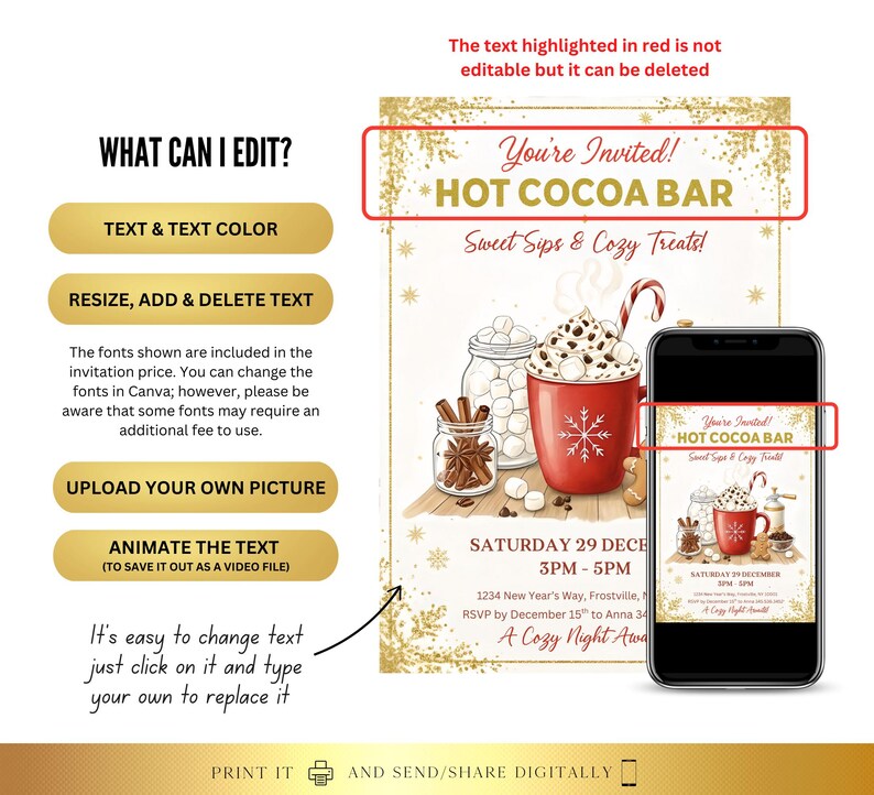 Hot Cocoa Bar Invitation | Winter Hot Chocolate Party Invite | Cozy ...