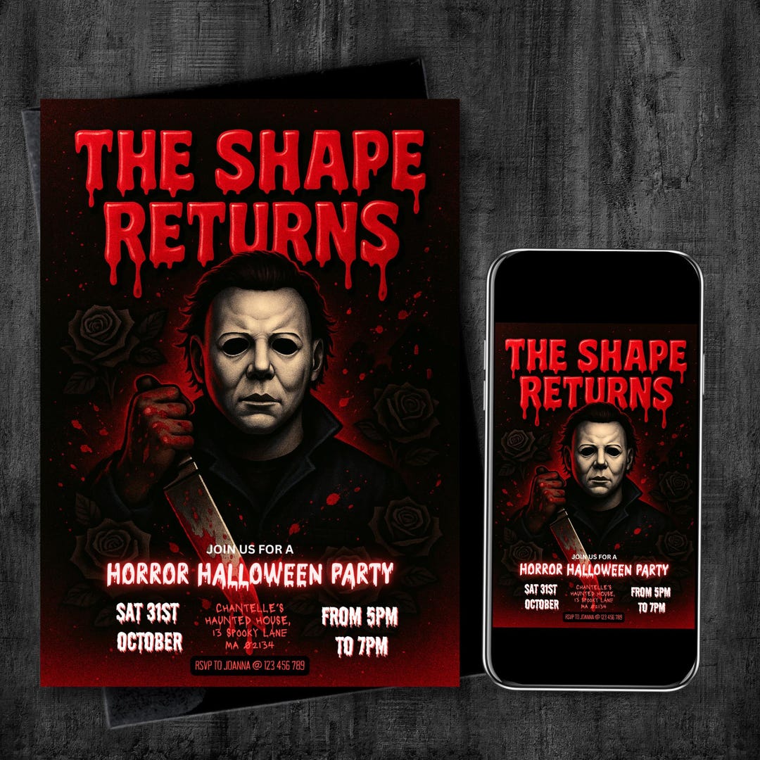 Editable Horror Fright Night Halloween Party Invitation Red Blood ...