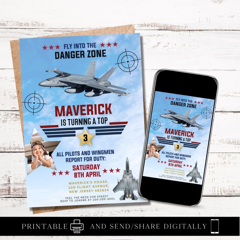 ANY TEXT Top Pilot Theme Birthday Invite Fighter Jet Planes - Etsy