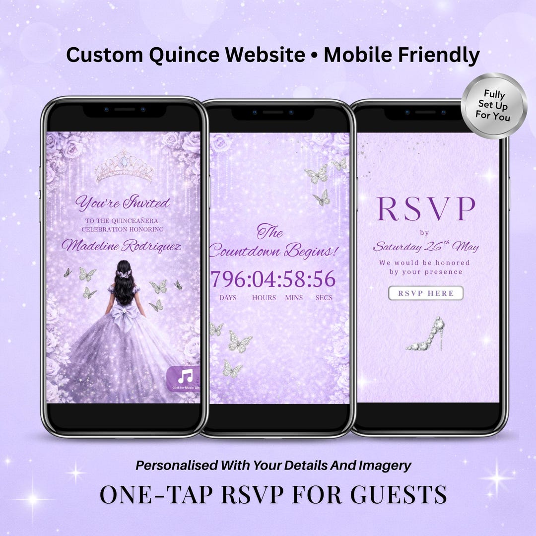 Custom Quince Website – Quinceañera Dress Save the Date Invite, Music ...