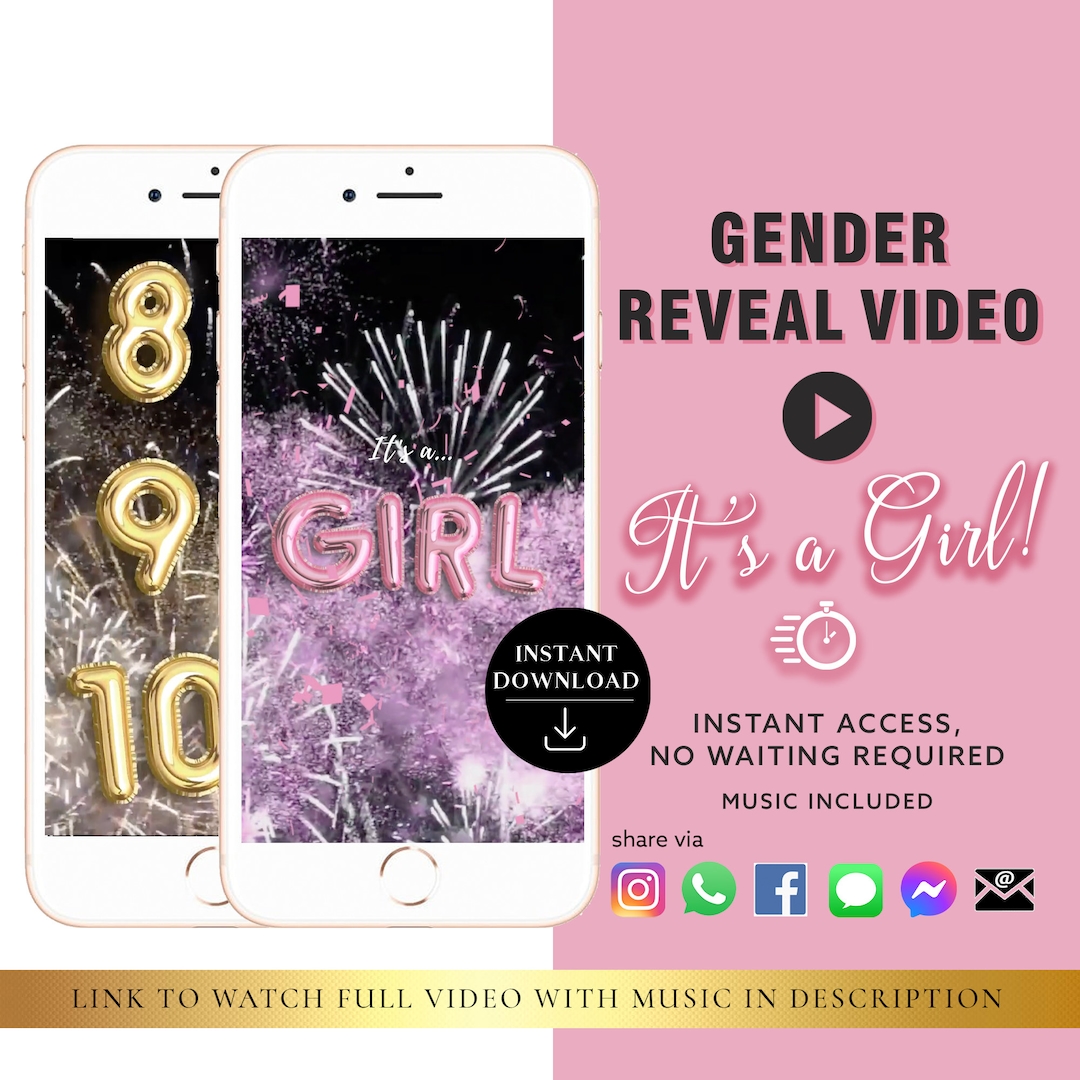 GIRL Instant Download Gender Reveal Video Card Digital Announcement ...