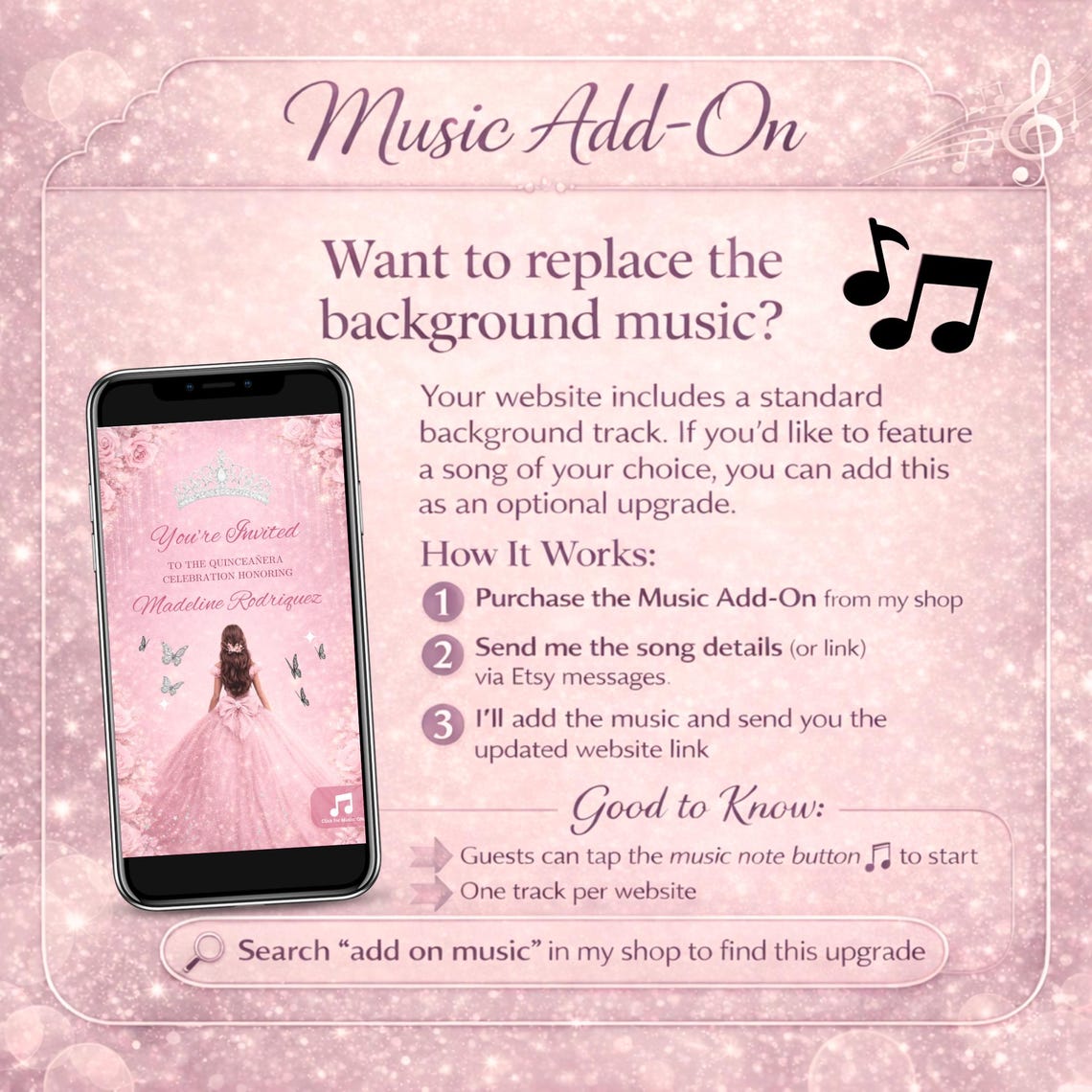 Custom Quince Website – Quinceañera Dress Save the Date Invite, Music ...