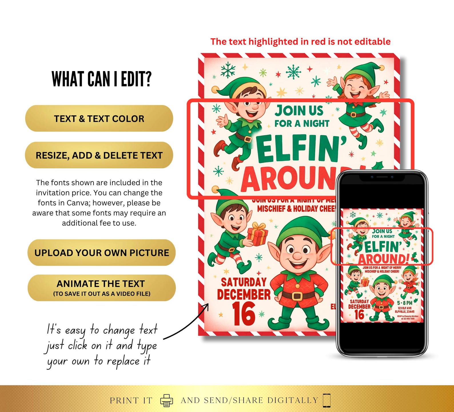 Editable Elf Christmas Party Invitation | Festive Holiday Theme ...