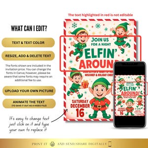 Editable Elf Christmas Party Invitation | Festive Holiday Theme ...