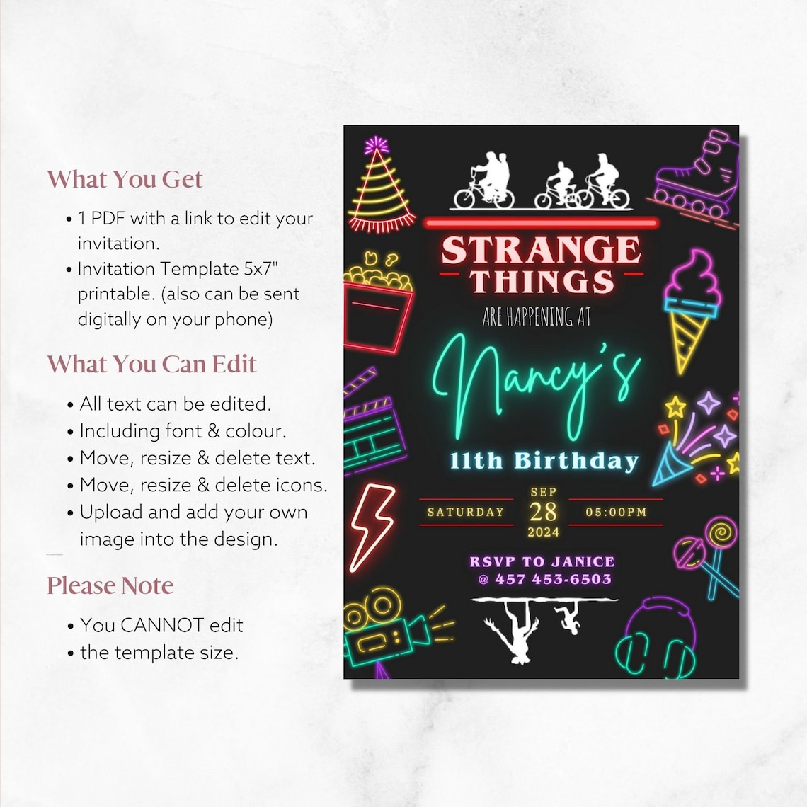 ANY TEXT Digital and Printable Invite Editable Template | Self Edit ...